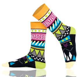 Black Aztec Combed Cotton Seamless Toe Crew Socks -7-11