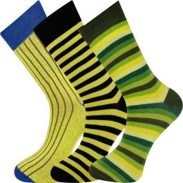 Crew Socks Stripe Multi Design 3 Pairs Combed Cotton Seamless Toe