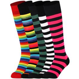 Knee High 5 Pairs Multi Colour Stripe Socks